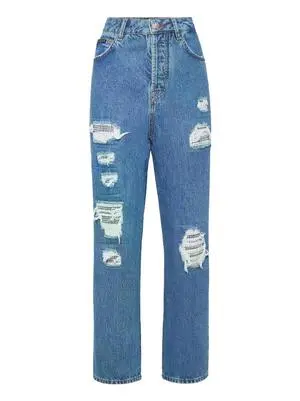 Philipp Plein Distressed Crystal-embellished Jeans - Blue