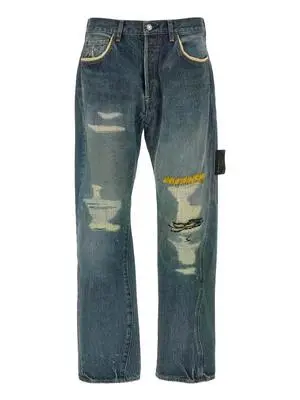 Undercover Embroidered Distressed Jeans - Blue