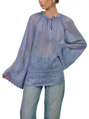 CECILIA PRADO Crochet-knit Ruffled Blouse - Blue
