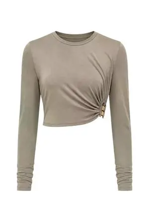 Christopher Esber Ruched Crew Neck Long Sleeve Cropped T-shirt - Grey
