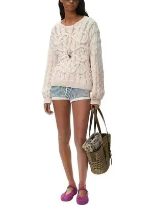 Loewe Anagram Cable Knit Sweater - Neutrals