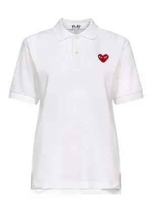Play Comme Des Garcon Embroidered Heart Polo Shirt - White
