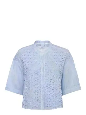 120% Lino Broderie Anglaise Linen Shirt - Blue