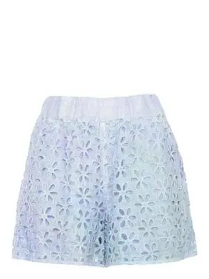 120% Lino Floral Broderie Anglaise Shorts - Blue