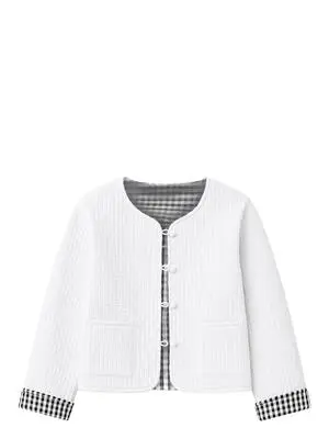 YUMI Quilted Reversible Cotton Cropped Jacket - White