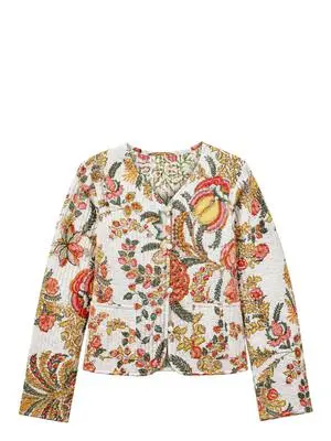 YUMI Reversible Quilted Cotton Floral Jacket - White