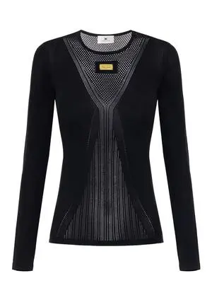 Elisabetta Franchi Open-knit Crewneck Long-sleeve T-shirt - Black