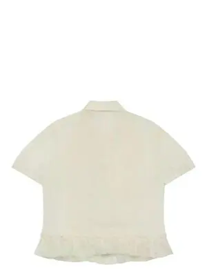 RENLI SU Sheer Ruffled Trim Short Sleeve Shirt - Neutrals
