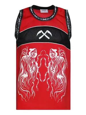 WARREN LOTAS Graphic Print Mesh Basketball Jersey - Red