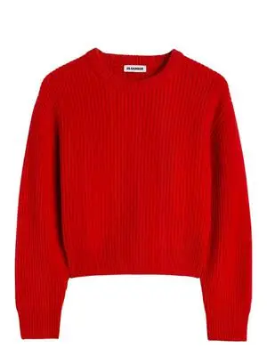 JIL SANDER Cropped Ribbed-knit Sweater - Red