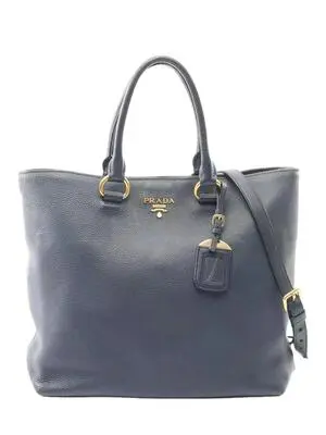 Prada Grained Leather Tote Bag - Blue