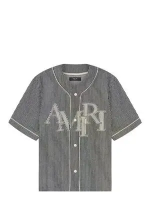 Amiri Striped Logo-applique Baseball Shirt - Grey
