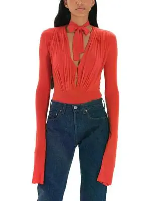MANURI Suki Pleated Bodysuit - Red