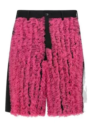 Comme Des Garçons Bermuda Shorts With Ruffled Tulle Panels - Black