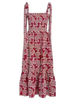 Erdem Floral Embroidered Tie Midi Dress - Red