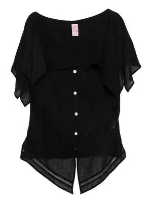 FETICO Ruffled-sleeve Button-up Blouse - Black