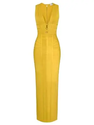 Elisabetta Franchi Ribbed-knit Maxi Dress With Metallic Accents - Yellow