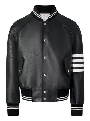 Thom Browne Raglan-sleeve Leather Jacket With 4-bar Stripe - Black