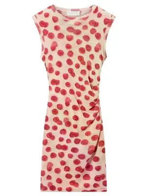 Stella McCartney Raspberry Print Ruched Mini Dress - Neutrals