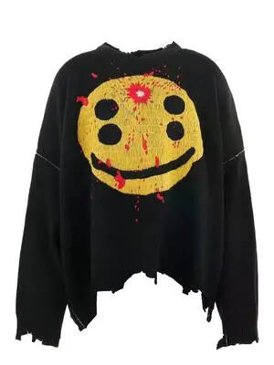 SAINT MXXXXXX Distressed Graphic Intarsia Sweater - Black