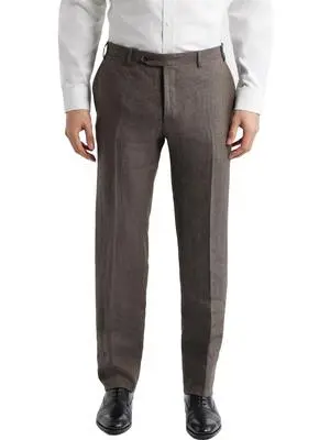 Canali Siena Regular Fit Flat Front Linen Suit Pants - Brown