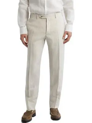 Canali Siena Regular Fit Flat Front Linen Suit Pants - Light Beige