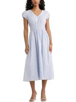Chelsea28 Puff Sleeve Printed Midi Dress - Blue Halogen