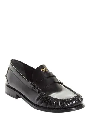 Prada Prada Ruched Moc Toe Penny Loafers Nero