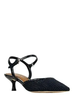 DONALD PLINER Ankle Strap Pointed Toe Kitten Heel Pump - Navy