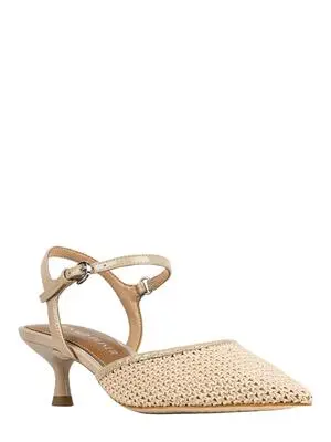 DONALD PLINER Ankle Strap Pointed Toe Kitten Heel Pump - Sand