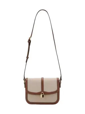 Mango Contrasting Canvas & Faux Shoulder Bag - Leather