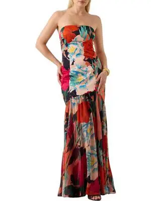 MARCIANO Marciano Roma Print Strapless Gown