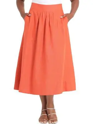 ESTELLE Kaia Linen Blend Midi Skirt - Persimmon
