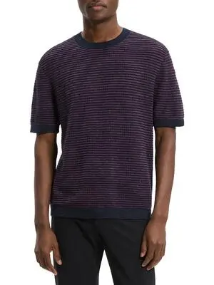 Theory Kolben Stripe Linen & Cotton Blend T-shirt - New Baltic/grapevine - 2sd