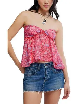 Free People Malia Floral Paisley Babydoll Top - Raspberry Combo