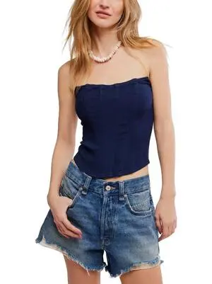 Free People Happy Hour Strapless Crop Top - Deeper Iris