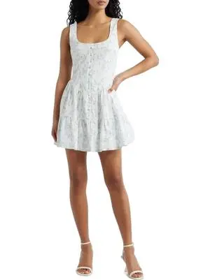 LULUS Lulus Rebecca Floral Print Square Neck Mini Dress