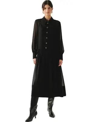 EXQUISE Long Sleeve Shirt Dress - Black