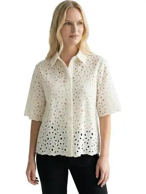 EXQUISE Monroe Embroidered Shirt - Ecru