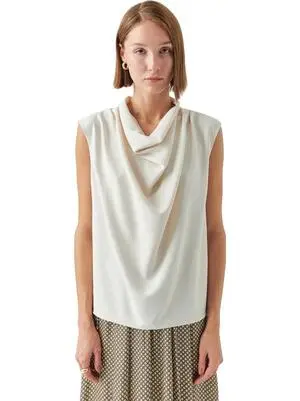 EXQUISE Ashlyn Sleeveless Cowl Neck Blouse - Cream