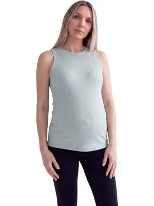 24SEVEN COMFORT APPAREL 24seven Comfort Apparel Maternity Ribbed Knit Round Neck Sleeveless Tank Top Mint