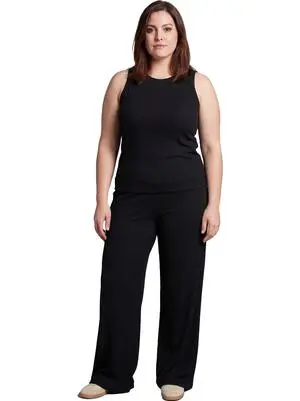 24SEVEN COMFORT APPAREL Ribbed Knit Tank Top And Wide Leg Pant Set - Black