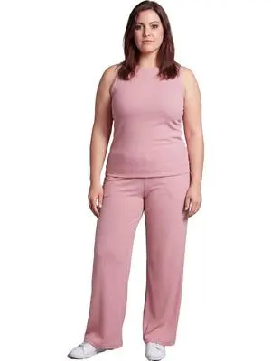 24SEVEN COMFORT APPAREL Ribbed Knit Tank Top And Wide Leg Pant Set - Blush