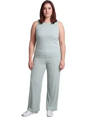 24SEVEN COMFORT APPAREL Ribbed Knit Tank Top And Wide Leg Pant Set - Mint