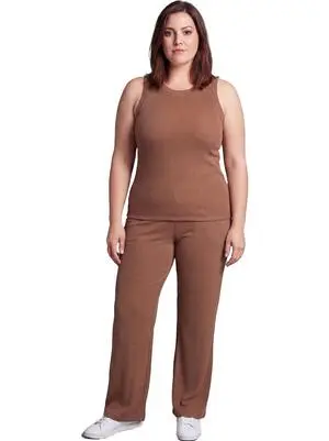 24SEVEN COMFORT APPAREL Ribbed Knit Tank Top And Wide Leg Pant Set - Mocha