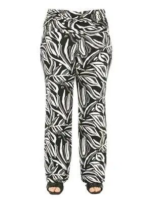 24SEVEN COMFORT APPAREL Abstract Print Foldover Waist Wide Leg Pants - Black Multi