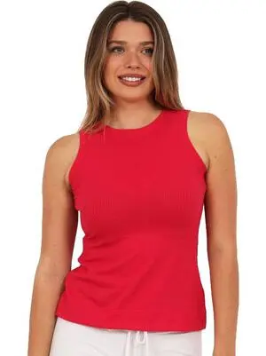 24SEVEN COMFORT APPAREL Sleeveless Ribbed Knit Round Neck Tank Top - Fuchsia