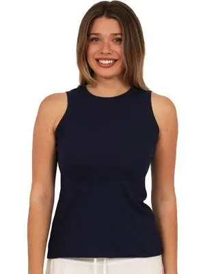 24SEVEN COMFORT APPAREL Sleeveless Ribbed Knit Round Neck Tank Top - Navy