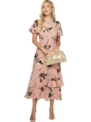 WALLIS Petite Floral Burnout Ruffle Midi Dress - Blush