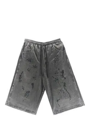 THE CELECT Jumbo Printed Denim Shorts - Black